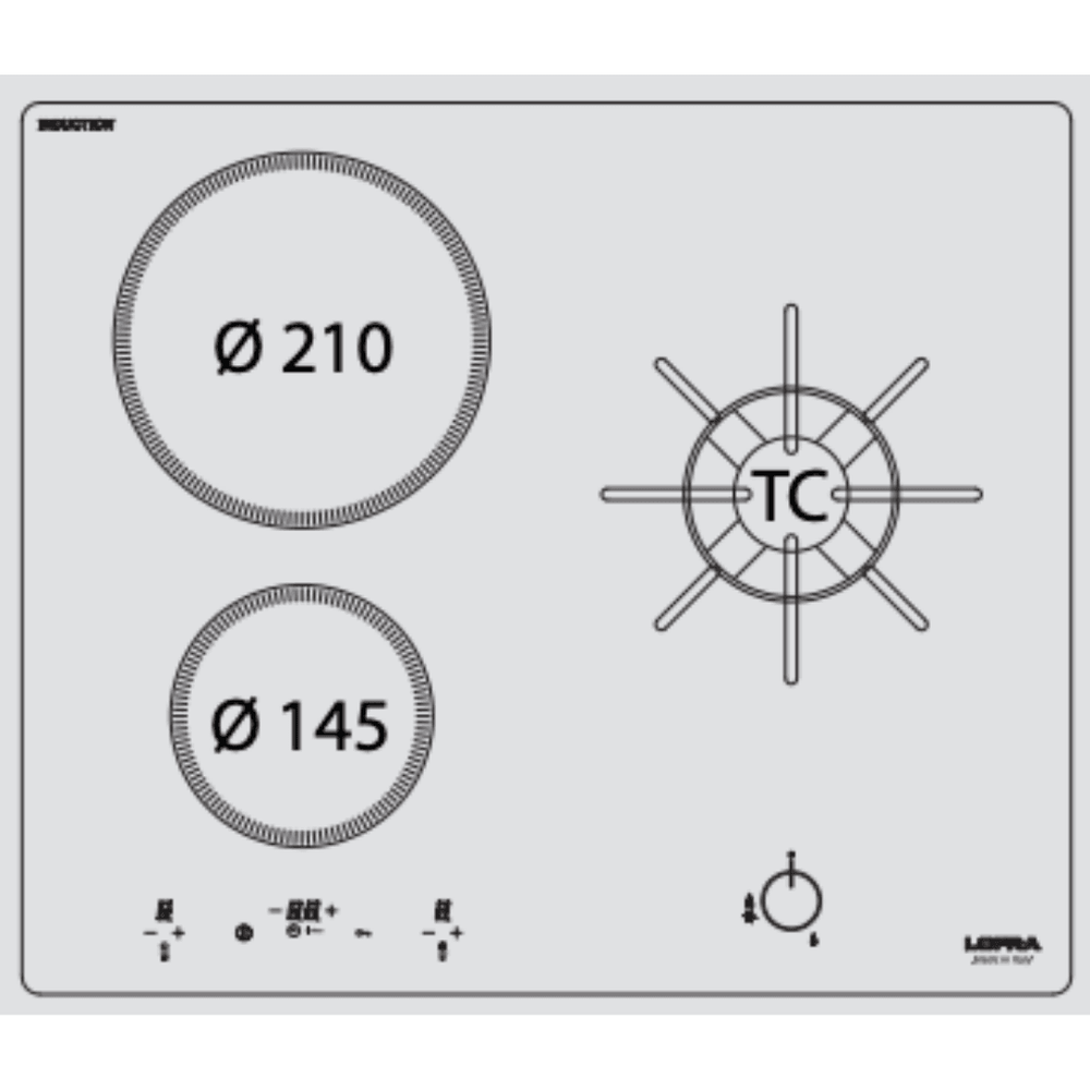 Professional Induction Glass Hob 60 cm - Luna Mixed Hob - Black Glass